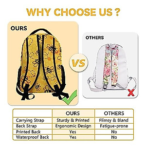 CUSPCOD Bee Backpack for Girls Boys, 16 Inch Yellow Backpacks for School, Cute, Adjustable Straps, Durable, Lightweight, Large Capacity Bookbag for Kids
