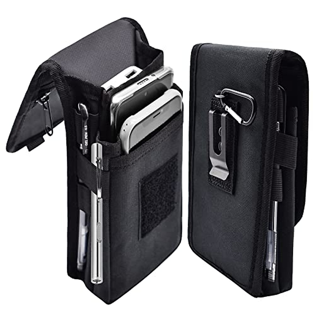 KATOLK Dual Phone Holster,Belt Pouch, Large Smartphone Pouch Cell Holder, Multi-Purpose Tactical Case, Holder for Work, Hiking, Camping, Barbecue, Rescue (Black)