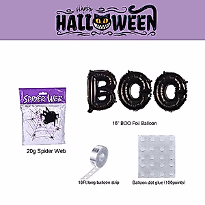 Bonropin Halloween Balloon Garland Arch kit with Halloween Spider Web, Boo Aluminum Foil Banner Balloons, Spider Balloons, Black Orange Purple Confetti Balloons for Halloween Day Party Decorations