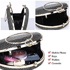 Tanpell Women's Evening Bag Round Rhinestone Crystal Clutch Purse Handbag for Wedding Prom Party (Black)