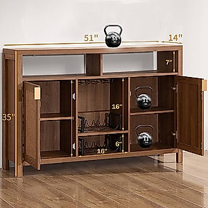 SICOTAS Coffee Bar Cabinet, 51" Rattan Sideboard Buffet Cabinet with Storage, Boho Farmhouse Liquor Cabinet with Wine Racks Credenza Console Buffet Table for Home Living Dining Room Entryway, Natural