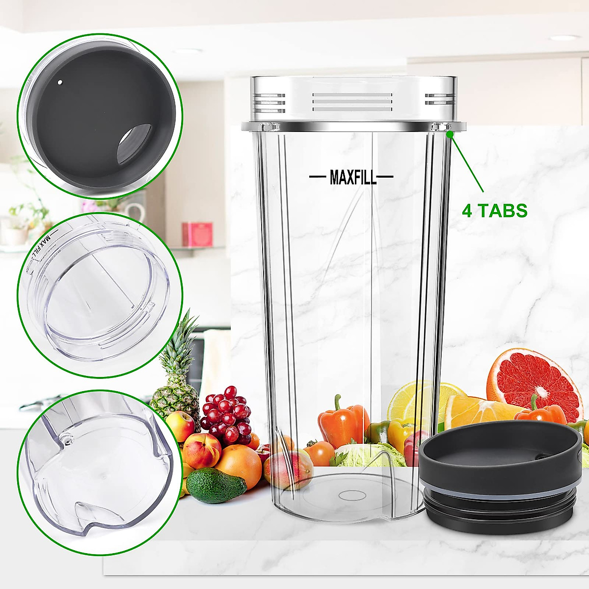 3 Pack Small 16oz Cup with Lids Magic Bulle Replacement Part Cup Mug with lids Compatible with 250w MB1001 Magic Bullet Mugs & Cups Blender Juicer Mixer