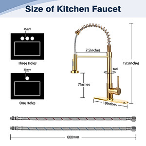 Gold Kitchen Faucet Stainless Steel Pull Down Kitchen Sink Faucet with Spray 1/One Hole Pre-Rinse Spring High- Arc Single Handle Kitchen Faucets for Sink Home Grifo del fregadero de la cocina dorada