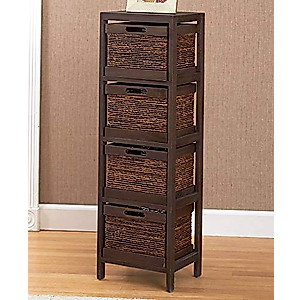 The Lakeside Collection Storage Tower and Baskets with Rope Detailing - 5 Pieces - Walnut