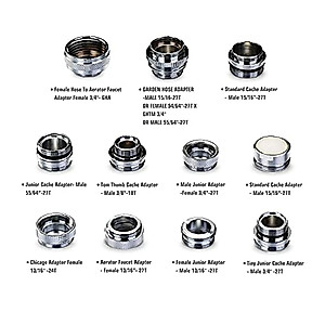 11 Pcs Faucet Adapter Kit, Brass Aerator Adapter Male Female Kitchen Sink Faucet Adapter to Garden Hose, Water Filter, Standard Hose via Diverter with Faucet Aerator and Thread Seal Tape