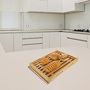 UPKOCH Meat Platter Wood Serving Tray Display Rack: Wooden Rectangular Tray with Handles Drain Tray Ottoman Coffee Table Platters for Food Breakfast Pastries Snacks Makeups Fruit Tray Platter