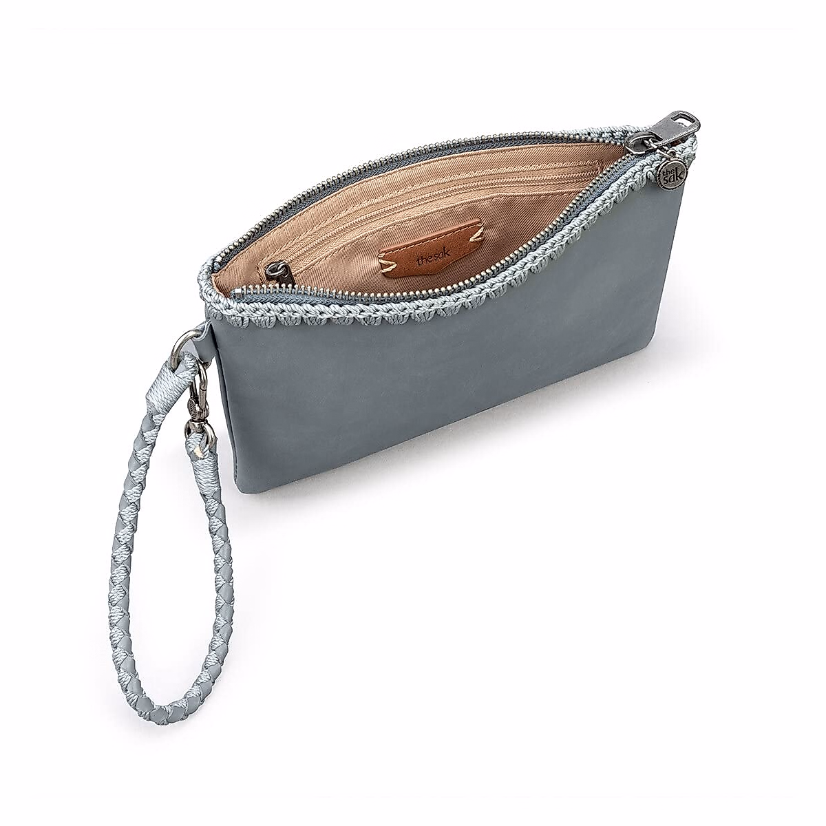 The Sak Vita Wristlet in Leather, Convertible Design with Adjustable Straps, Dusty Blue
