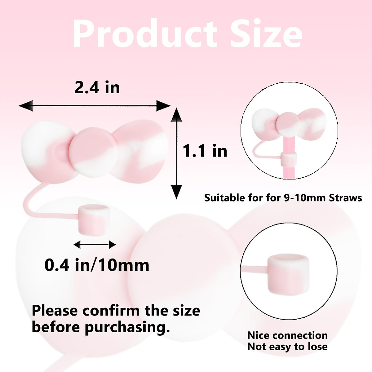 YAYAYOUNG 3 Pcs Lovely Bow Straw Covers Cap Toppers Compatible with Stanley 30&40 oz Tumbler Cups,Reusable Cute Silicone Straw Tips Lids Protectors for 0.4 in/10mm Stanley Cups Straws Accessories