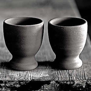 Handmade Set of 2 Dark Navy Blue Stripe Ceramic Hard, Soft Boiled Egg Cup Set, Pottery Egg Holders, Housewarming Gift by City to Cottage®