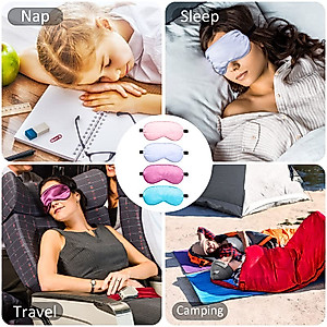 4 Silk Sleep Mask Smooth Soft Eye Mask with Adjustable Shoulder Strap Sleep Shading Travel Relaxation (Purple, Pink, Sky Blue, Taro Color)