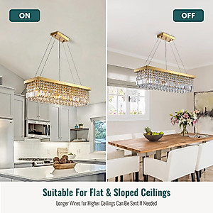 Siljoy 6-Light Modern Crystal Chandelier Rectangular Gold K9 Crystal Raindrop Chandelier for Dining Room, Luxury Adjustable Ceiling Pendant Light for Living Room Kitchen Island L31.5'' x W10'' x H10''