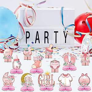 13 Pcs Pink Baby Shower Centerpieces for Tables，Honeycomb Centerpiece Baby Shower Decorationsfor Girls, Gender Reveal girl Baby Shower Centerpiece for Baby girls Party Birthday Tables Decorations