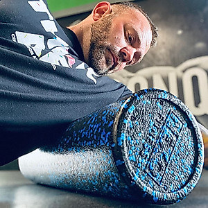 NEXO Fitness High-Density Round Foam Roller for Muscle Soreness Recovery, Exercise, Massage - 18", 24", 36" Blue Fleck (18 Inch)