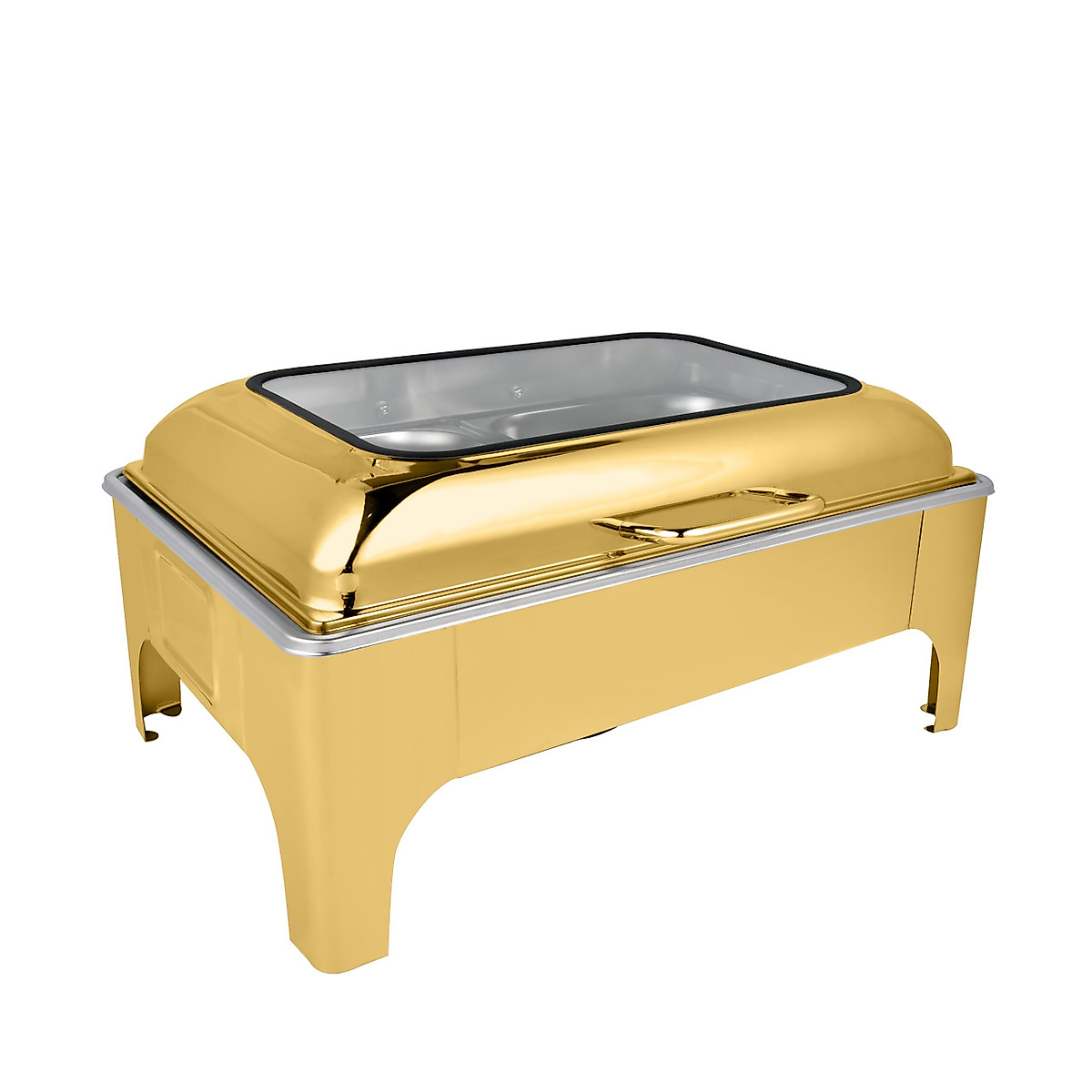 HONHPD Alcohol Chafing Dish, 9QT Rectangular Full Size Chafing Dish Buffet Set with Transparent Glass Lid Top, Soft-Close Lid, Chafer for Catering Buffet Servers and Warmers (Golden)