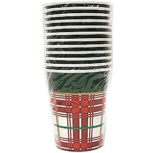 Hannah K. Signature Collection Hot/Cold Party Paper Cup-9oz | Christmas Plaid | Pack of 12 Cup, 9 oz. Cup/12 ct, Green, Red, Gold