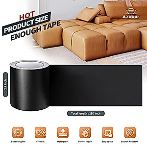 Azobur Leather Repair Tape Patch Leather Adhesive for Sofas, Car Seats, Handbags, Jackets,First Aid Patch 2.4" X15' (Black)