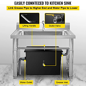 VEVOR 70 LB Commercial, Carbon Steel 35 GPM, Interceptor Side Water Inlet, Under Sink Grease Trap for Restaurant Canteen Factory Home Kitchen, Black