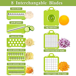 VRJISZTA 13 in 1 Kitchen Vegetable Chopper Slicer Dicer, Food Chopper/Cutter, veggie Chopper with 8 Blades, Storage Container for Egg Onion Tomato Potato Carrot Salad