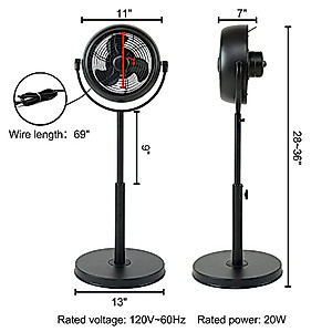 Simple Deluxe Industrial Retro Pedestal Fan, 360° Rotatable Stand Fan, 3 Speed Adjustable, Adjustable Height Pedestal Stand Fan Suitable for Industrial, Commercial, Residential,8 Inch,Black