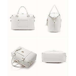 LOVEVOOK Travel Duffle Bag for Women, Leather Carry On Weekender Bag with Toiletry Bag, Cute Overnight Bag Tote Gym Duffel Bag with Wet Pocket for Hospital Yoga Sports Dance White