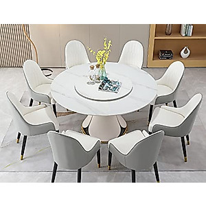 Leavader 9-Piece Dining Table Set - 59" Round Dining Table with Rotating Tray, 1 Faux Marble Dining Table & 8 PU Leather Chairs, Morden Round Stone Dining Table Set for Kitchen, Resterant