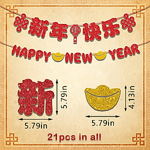Hying 22 PCS Chinese New Year Banners Spring Festival Hanging Decorations 2023 Happy New Year Banner Garland Red Flag Hanging Bunting Ornaments for Chinese New Year Decorations