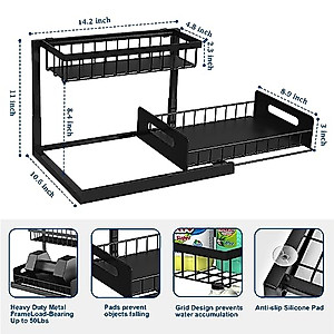 Webetop Under Sink Organizer Kitchen, 2 Pack Pull Out Cabinet Organizer 2 Tier Underneath Sink Organizers and Storage Shelves Slide Out Sink Shelf for Kitchen Bathroom Pantry Cabinet Home