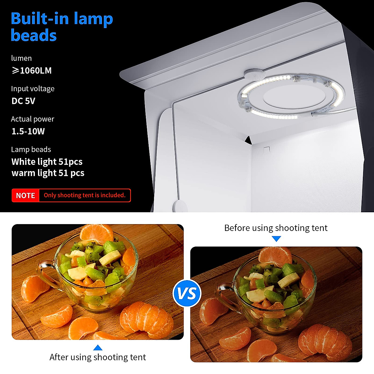 Neewer Upgraded Photo Light Box, 16" x 16" Dimmable 3000K~6500K 1060LM Photo Studio Shooting Tent, Photography Table Top Light Box with 102 LED Lights/4 Color Backdrops/Mini Tripod/Phone Holder