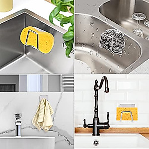8 Pack Sponge Holder for Kitchen Sink Caddy with 1 Roll Double-sided tape Stainless Steel Strong Adhesion Strength Not Easy Shedding Rust Proof Waterproof Kitchen Sink Sponge Holder