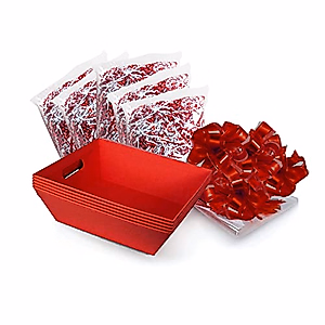 [5 Pk] 10x12” Red Large Big Basket for Gifts Empty, Basket Bags, Red Pull Bows, Crinkle Cut Paper Shred Filler| Bulk DIY Gift Set Kit| Valentines, Christmas, Easter, Wedding, Wine| Gift to Impress-UMP