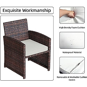 Esmlada 6 Piece Patio Furniture Conversation Set with Ottoman, Outdoor Brown Wicker Chair and Table Set with Beige Cushion, Balcony Furniture for Apartments. (Brown)