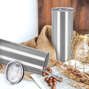 YOUKE OLA 16 Pack Stainless Steel Skinny Tumblers Blank Bulk Straight Double Wall Insulated Tumbler with Lid and Straw for, DIY Gift, 20oz Silver