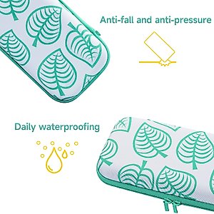 JINGDU Carrying Case for Switch, 4 in 1 Protective Storage Bag Set with Game Card Slots for Leaf Crossing Switch Console include Screen Protector & Thumb Grips & Hand Strap