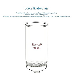 stonylab Glass Buchner Filtering Funnel, Borosilicate Glass Plate Filter Funnel with 9 mm Hose Connection and 24/40 Standard Joint for Filter Test, 500 ml