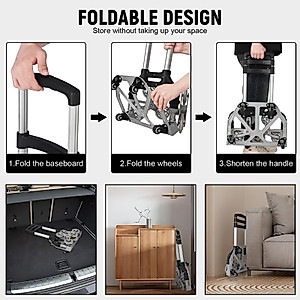 Stair Climbing Cart, 165 lbs Capacity Hand Truck, Foldable Hand Truck Aluminum Trolley with 10 Wheels, 2 Bungee Cords, Telescoping Handle, for Shopping, Moving, Office Use