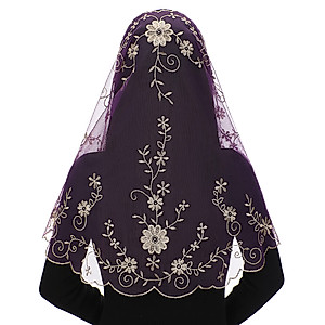 Bozidol Catholic Church Mass Veil Spanish Chapel Lace Mantilla Veil Religious Velos para ir a la Iglesia (Purple-Gold)