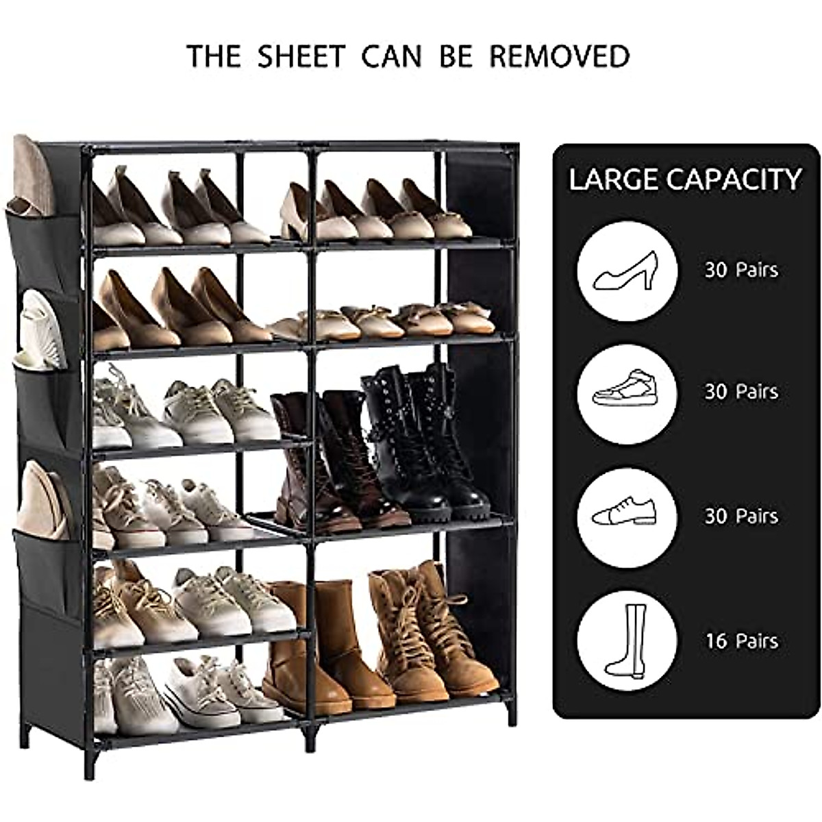 YOUDENOVA Shoe Rack, 7 Tier Boot Rack Storage for Closet Entryway, Large Shoe Shelf, Stackable Shoes Organizer for 24-30 Pairs(Black)