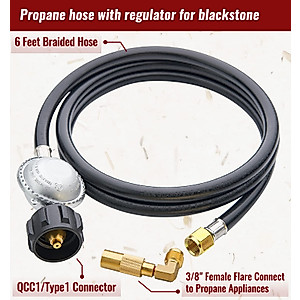 CALPOSE 6 Feet Low Pressure Propane Hose with Regulator, Universal Grill Regulator Hose with 90 Degree Elbow Adaptor for Blackstone 17”/22” Blackstone Tabletop Griddle