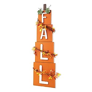 Glitzhome Fall Welcome Wooden Pumpkin Porch Sign Hanging Wall Decor