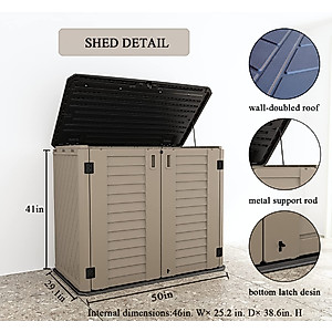 KINYING Outdoor Storage Shed - Horizontal Storage Box Waterproof for Garden, Patios, Backyards, Multi-Opening Door for Easy Storage of Garbage Cans, Tools, Lawn Mower, 26 Cubic Feet,Brown