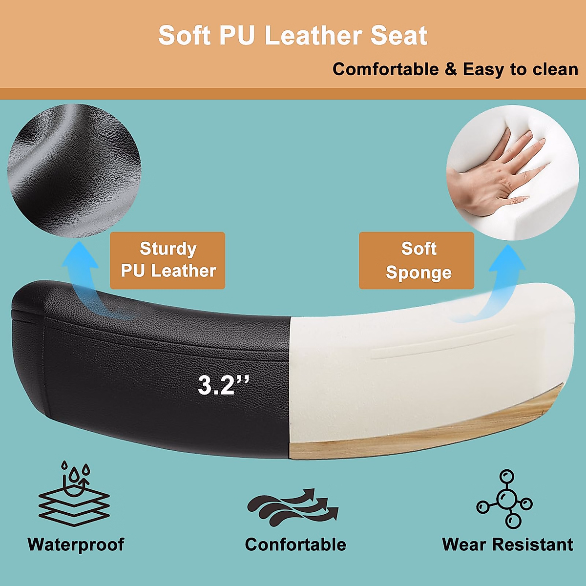 POWERSTONE Ergonomic Office Chair with Thickened Leather Seat, Mesh Desk Chair with Adjustable Headrest Lumbar Support and Flip-up Armrests for Home, Office, Study