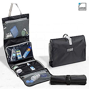 Lewis N. Clark Hanging Toiletry Bag for Travel Accessories, Shampoo, Cosmetics + Personal Items with Waterproof Compartment and Folding Design,Black
