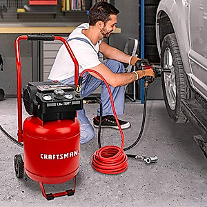 Craftsman Air Compressor, 10 Gallon Peak 1.8 Horsepower Oil-free Compressor, Max 150 PSI, Vertical Compressor Air Tools, Model: CMXECXA0331042, Red