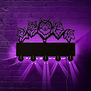 The Geeky Days Wildlife Wolf Wall Hanger Hook Wolf Family Black Wall Hooks Coat Hanger Bathroom Kitchen Key Hanger Key Hooks Rack with LED Backlight