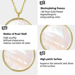 COZLANE 14k Gold Plated Mother of Pearl Shell Pendant Necklaces | Double Sided Round Pendant Necklaces Cute Pendant Necklaces for Women