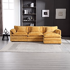 Convertible Modular Sectional Sofa with Chaise Lounge, L Shaped Free Combination Chenille Upholstery Boucle Cloud Couch with Solid Wood Legs,Corner Sofa&Couch for Living Room Furniture Sets