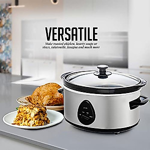 OVENTE 3.7 Qt Electric Slow Cooker with 3 Settings, Dishwasher-Safe Pot, Tempered Glass Lid - Portable Multicooker for Soups, Sauces, Stews & Dips