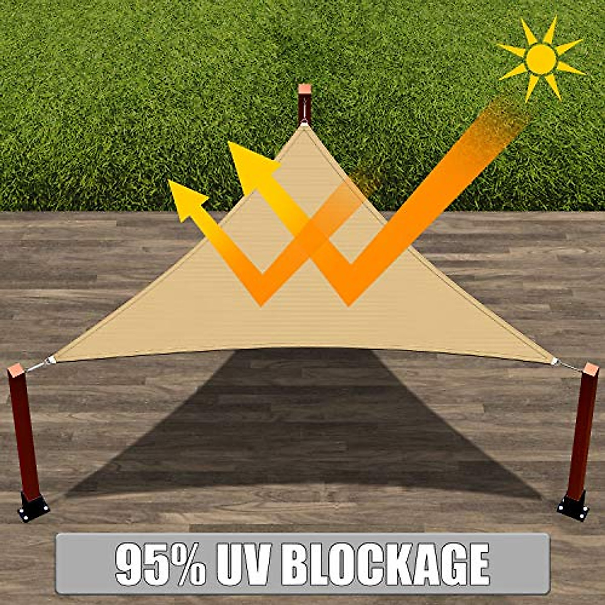 ShadeMart 14' x 14' x 19.8' Beige Right Triangle Sun Shade Sail SMTAPRT14 Canopy Fabric Cloth Screen, Water Air Permeable & UV Block, Heavy Duty, Carport Awning Outdoor - (We Customize Size)