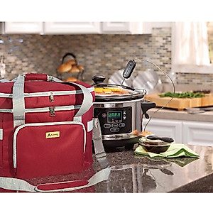 Arineng Double Layer Slow Cooker Bags for 5-8 Quart Crock Pots - Insulated Travel Carrier with Fixators, Base Pad, and Shoulder Strap - Suitable for Small and Large Slow Cookers (rose red)