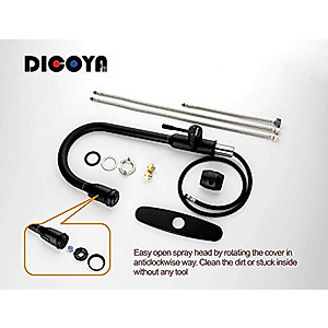 DICOYA Kitchen Faucets with Pull Down Sprayer, 4 Function Sprayer, Power Rinsing, Easy Clean, Water Saving, 304 Stainless Steel, Kitchen Sink Faucet, Single Lever, Gooseneck, Deck Plate, Black Matte
